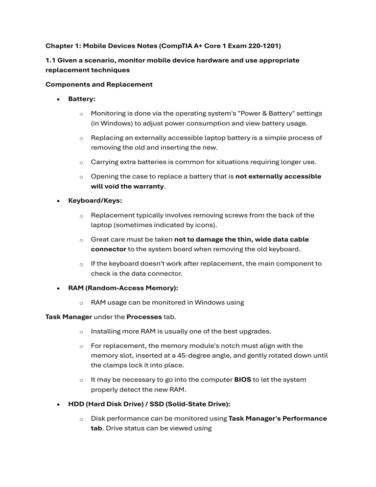 CompTIA A+ Mobile Devices Notes Chapter 1