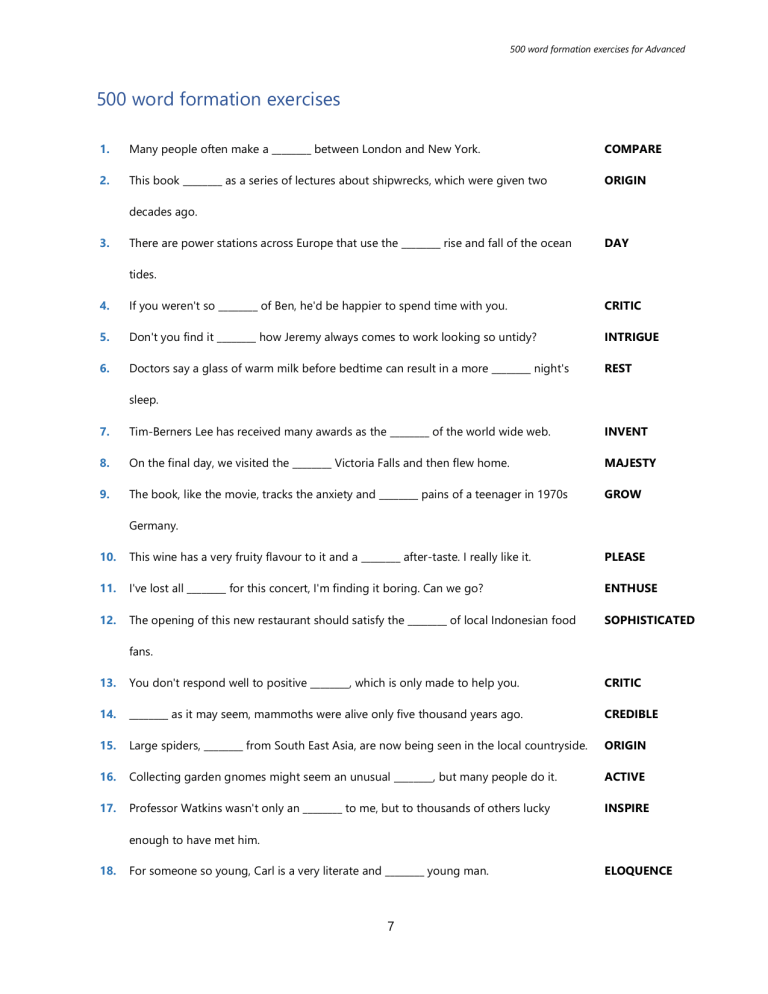 500 Advanced Word Formation Exercises