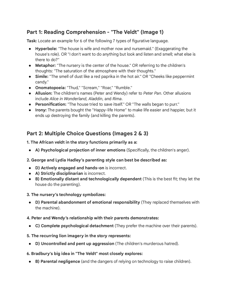 The Veldt Study Guide: Analysis & Questions