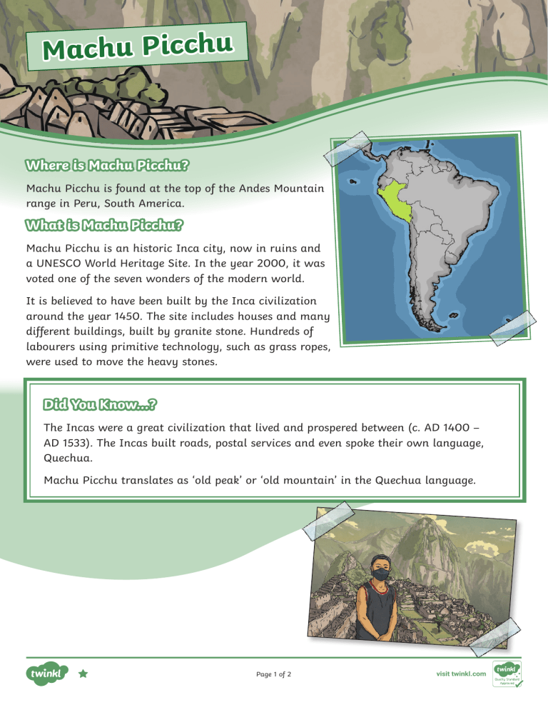 Machu Picchu Facts for Kids