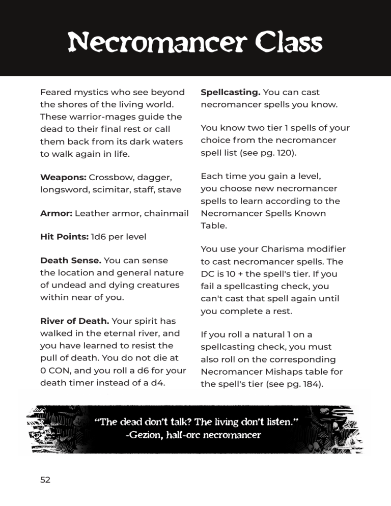 Necromancer Class RPG Rules