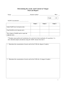 Acetic Acid in Vinegar Titration Lab Report Sheet - Experiment 7