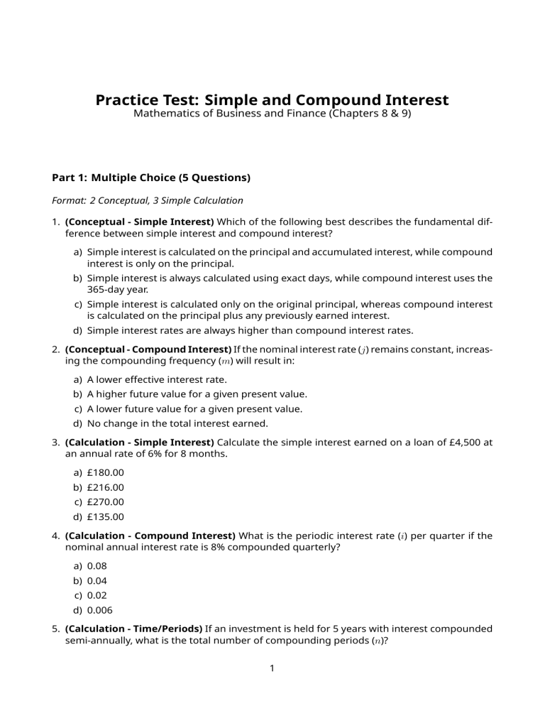 Practice Test: Simple and Compound Interest