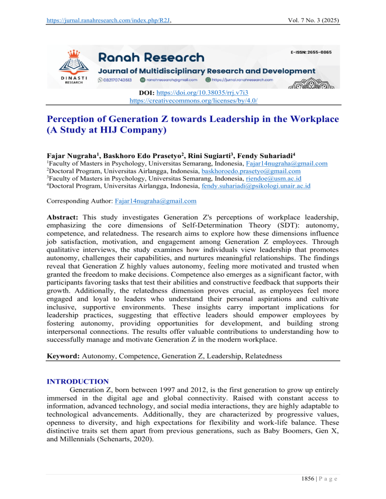 Generation Z Leadership Perceptions in the Workplace