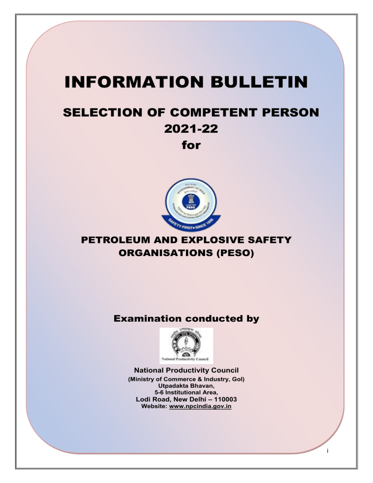 PESO Competent Person Selection 2021-22 Information Bulletin