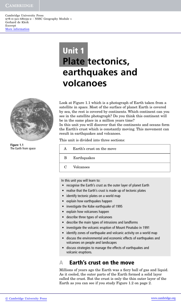 Unit 1: Plate Tectonics, Earthquakes & Volcanoes