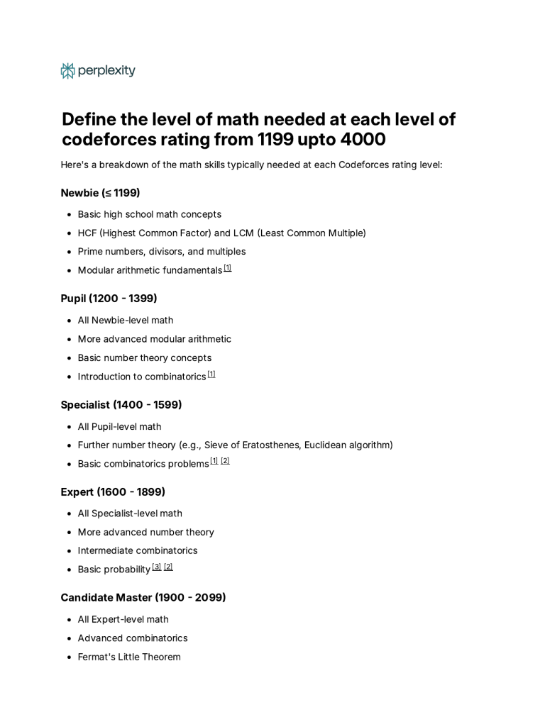 Codeforces Math Skills by Rating: 1199 to 4000