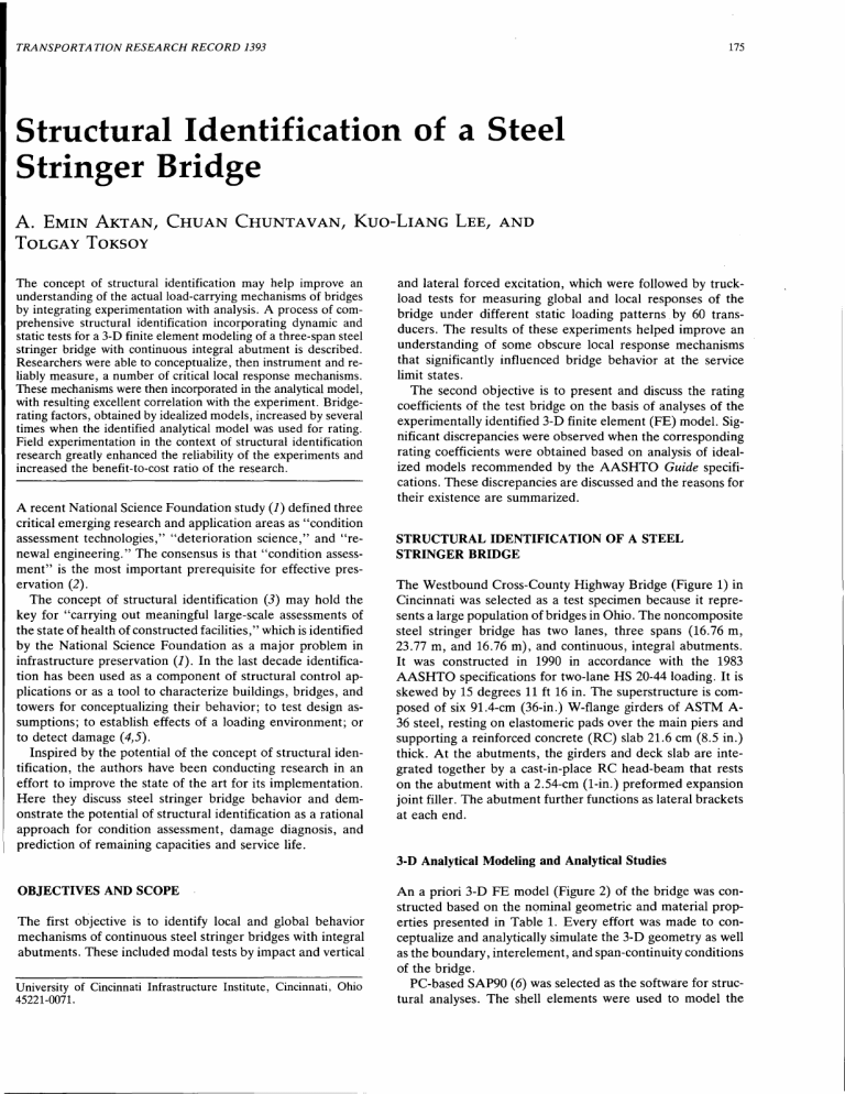 Structural Identification of a Steel Stringer Bridge