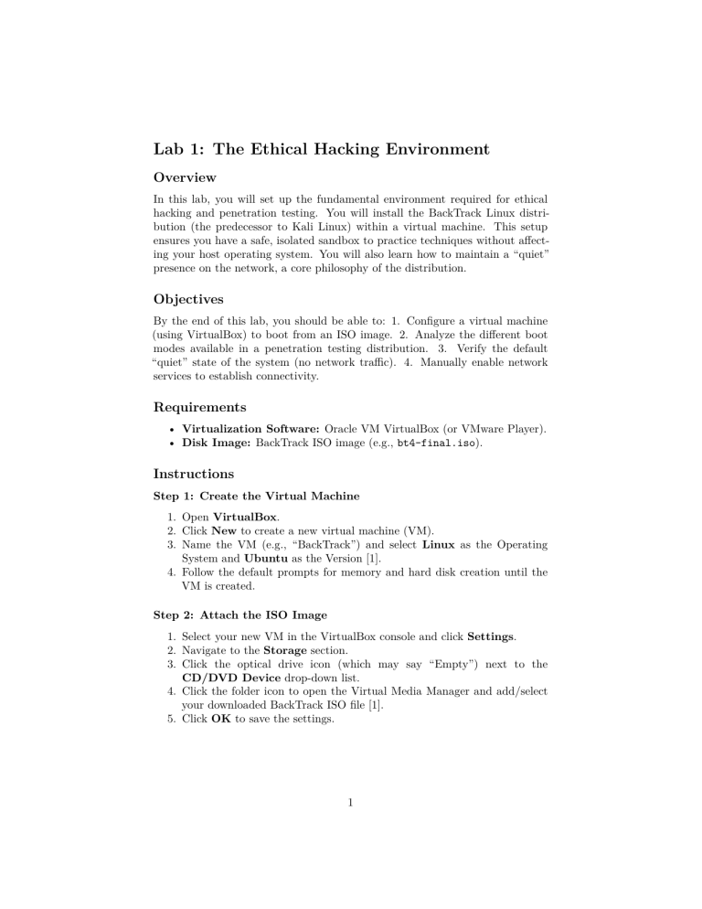 Lab 1: Ethical Hacking Environment Setup Guide