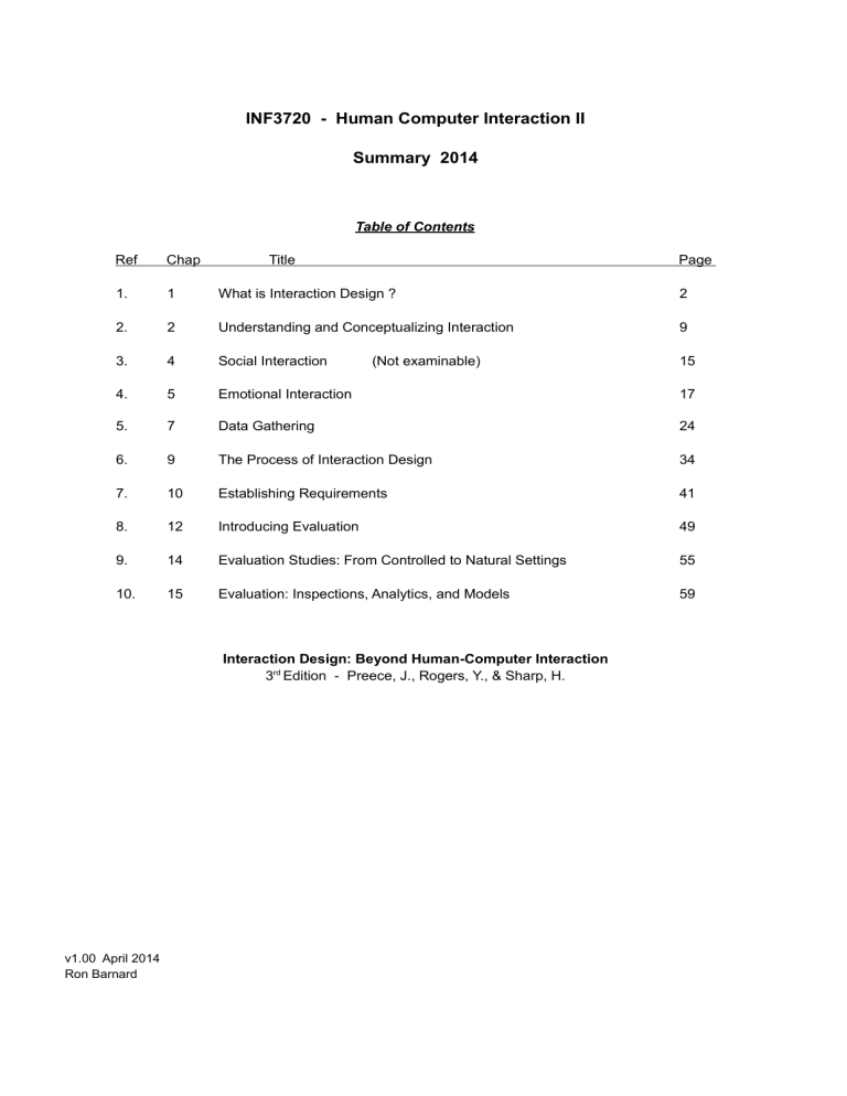 Human Computer Interaction II Summary 2014