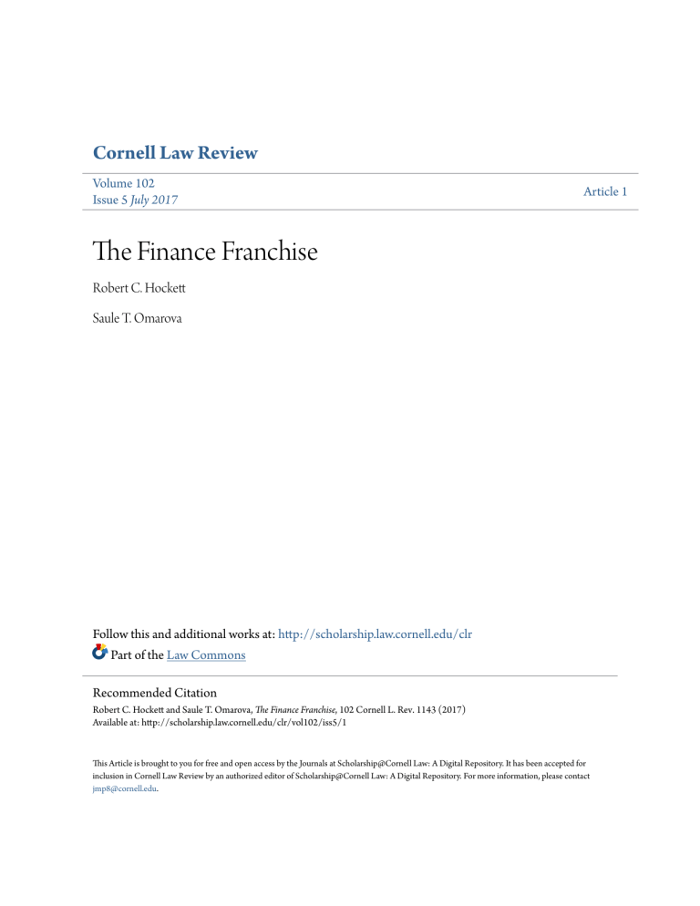 The Finance Franchise: Public-Private Partnerships in Financial Systems