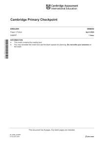 Cambridge Primary Checkpoint English Paper 2 April 2024