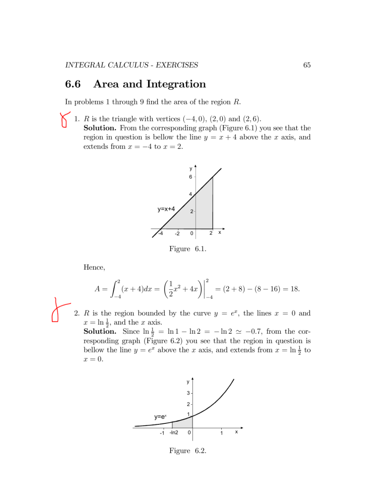 Integral Calculus Exercises: Area and Integration Problems