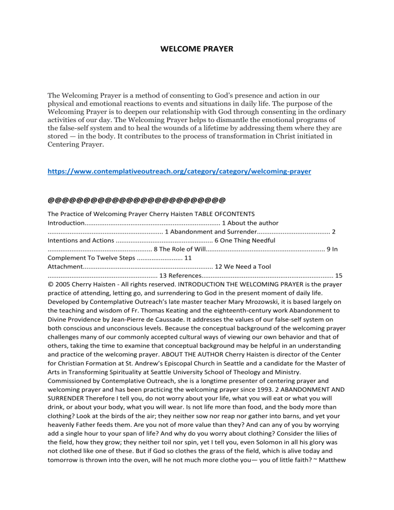 The Welcoming Prayer: A Contemplative Practice Guide