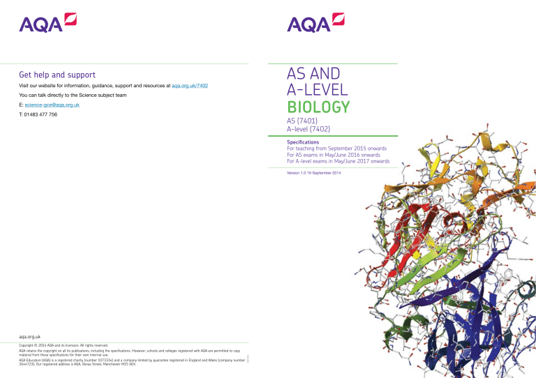 AQA AS and A-Level Biology Specification 7401/7402