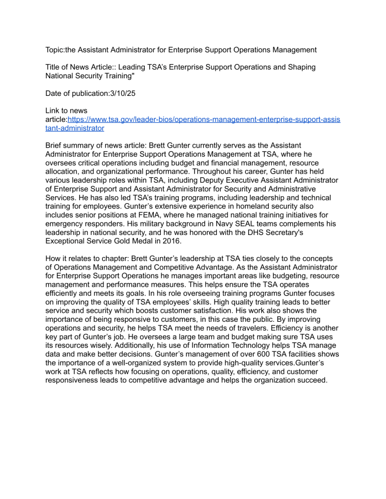 Brett Gunter: TSA's Enterprise Support Ops & National Security Training