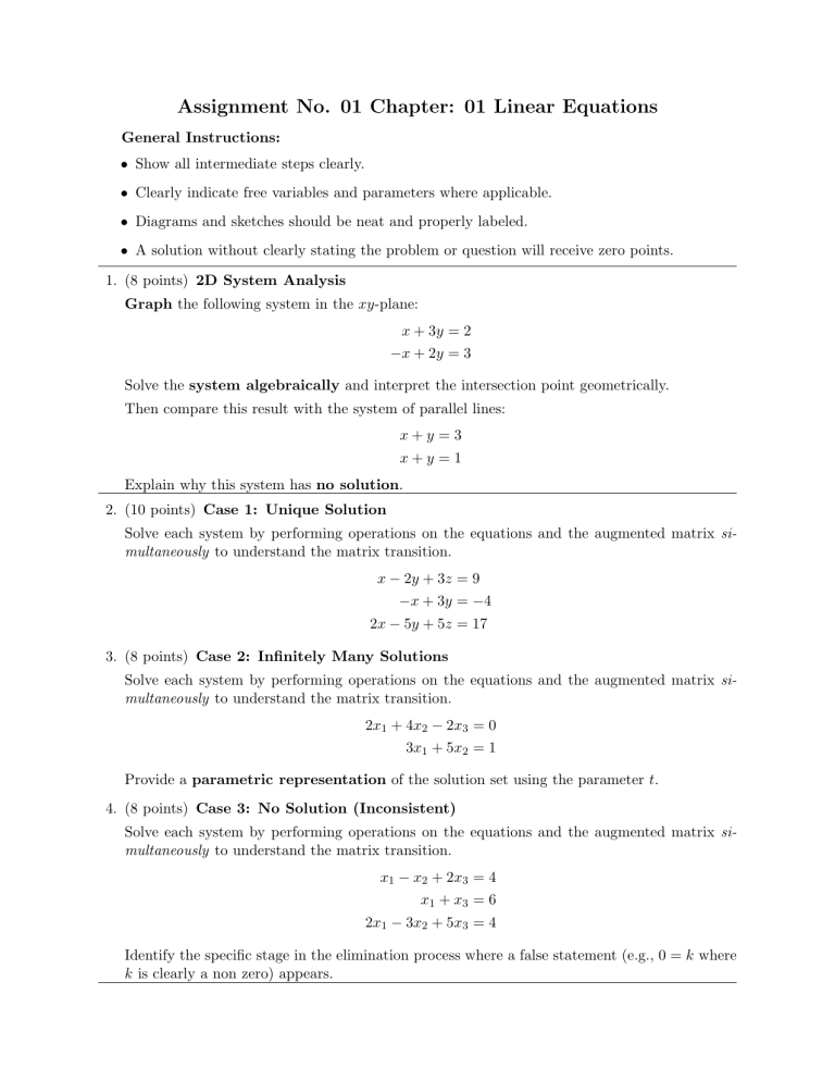 Linear Equations Assignment: Systems, Elimination, Applications