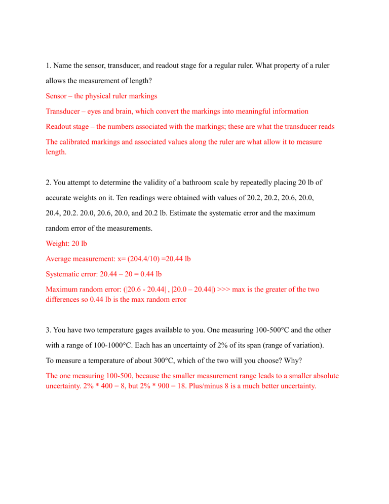 Measurement Concepts Worksheet: Ruler, Error, Temperature Gauges