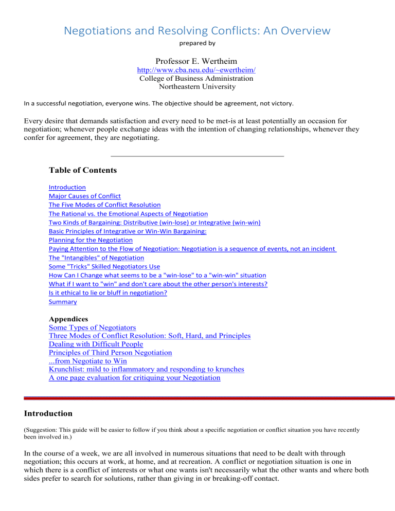 Negotiations and Resolving Conflicts: An Overview