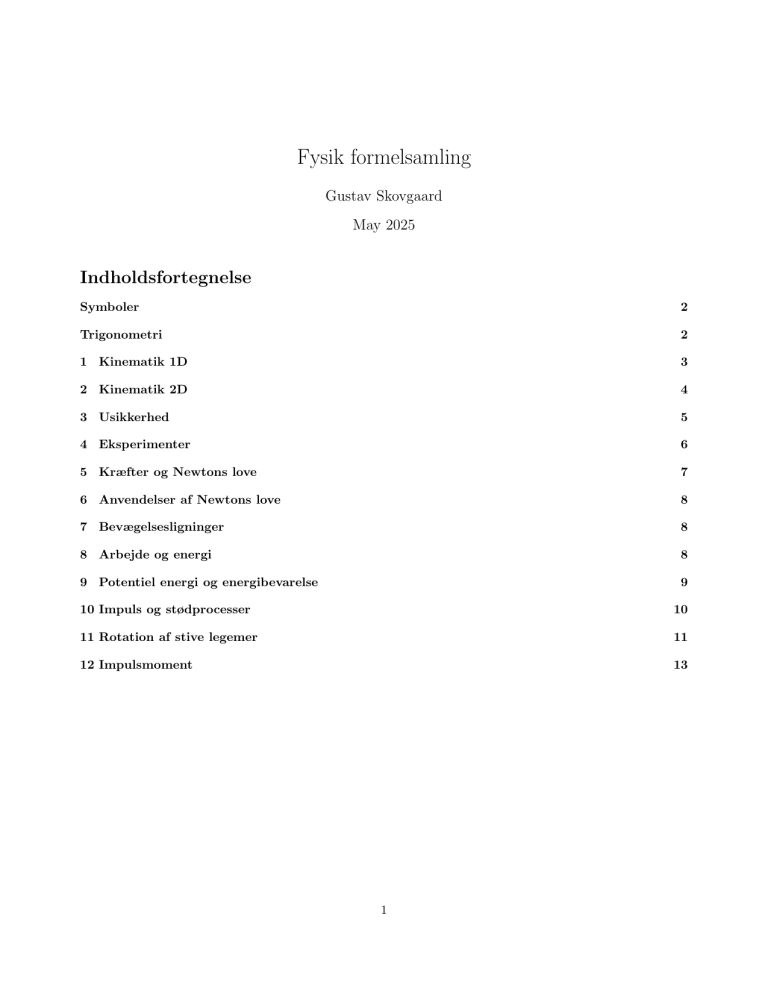 Fysik Formelsamling: Gustav Skovgaard