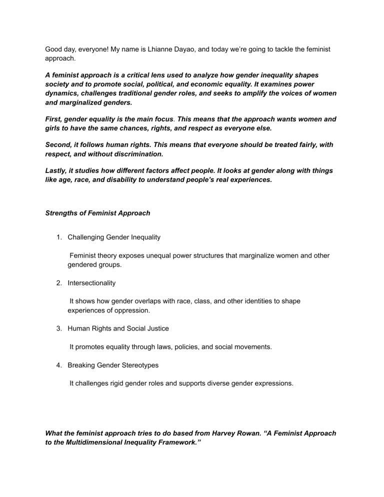 Understanding the Feminist Approach: Key Concepts and Strengths