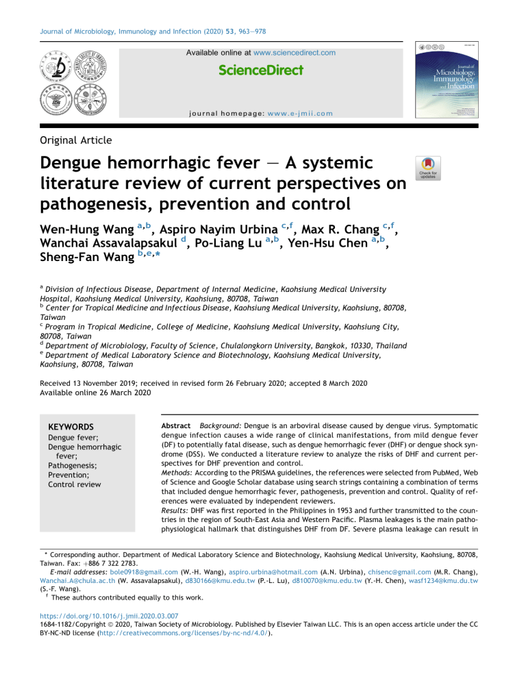 Dengue Hemorrhagic Fever: Pathogenesis, Prevention, Control Review