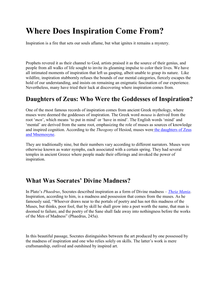 Where Does Inspiration Come From? Myth, Philosophy, and Psychology