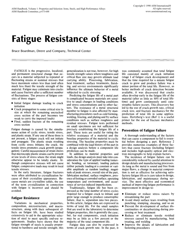 Fatigue Resistance of Steels - ASM Handbook Chapter