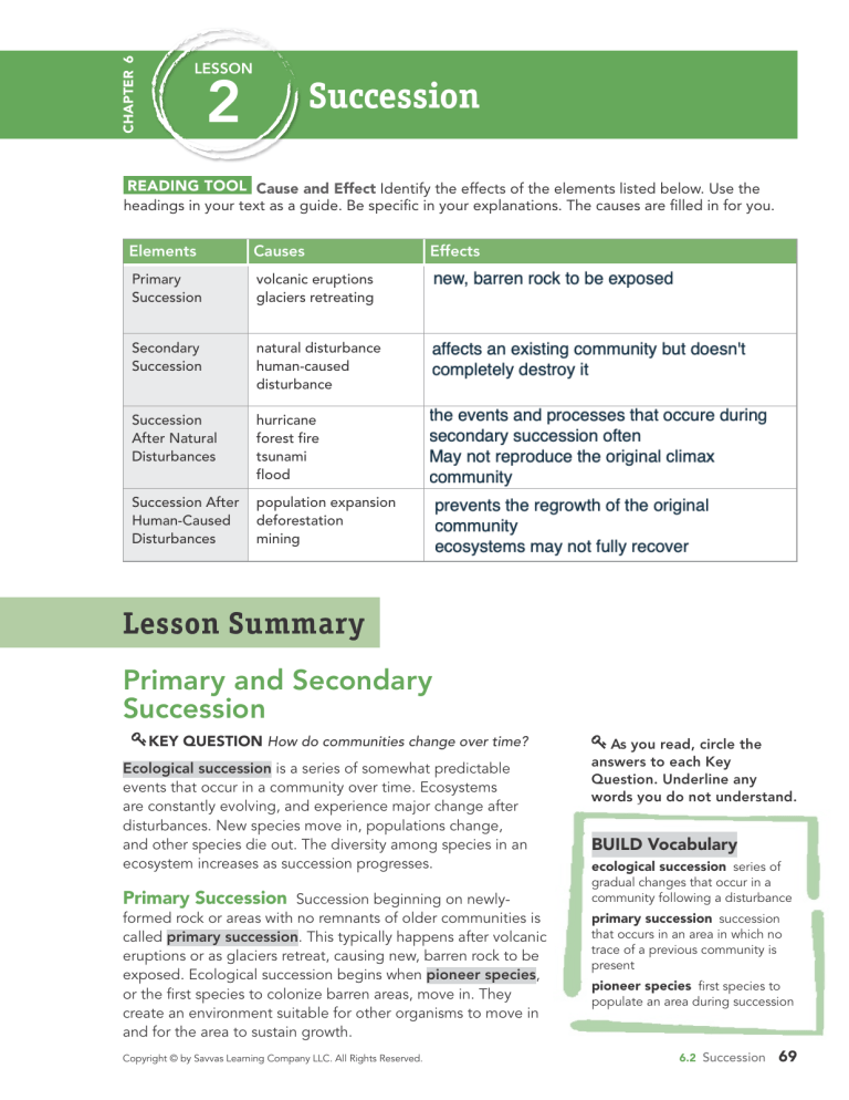 Succession Lesson: Primary & Secondary Ecological Succession