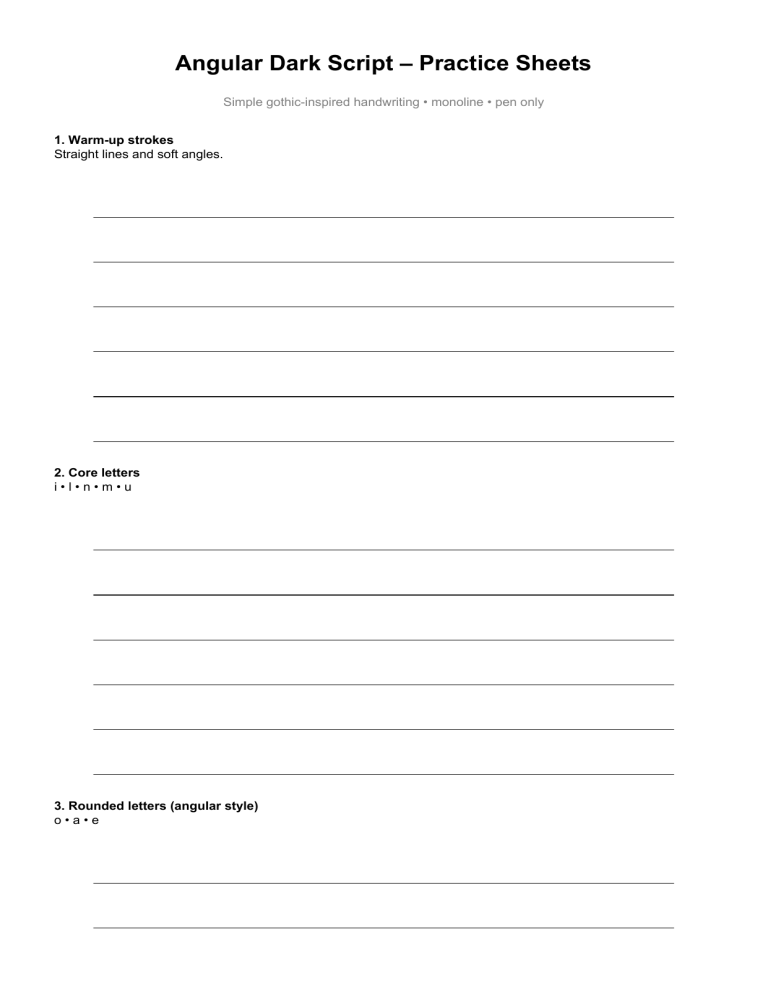 Angular Dark Script Practice Sheets - Gothic Handwriting