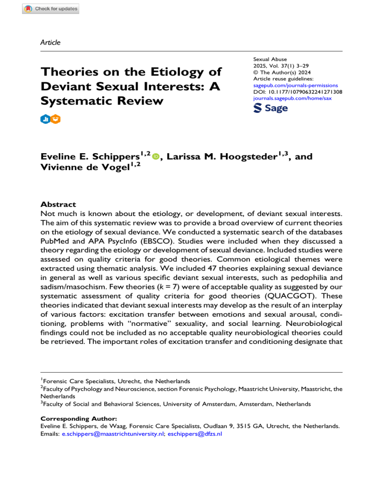Theories on Etiology of Deviant Sexual Interests: Systematic Review