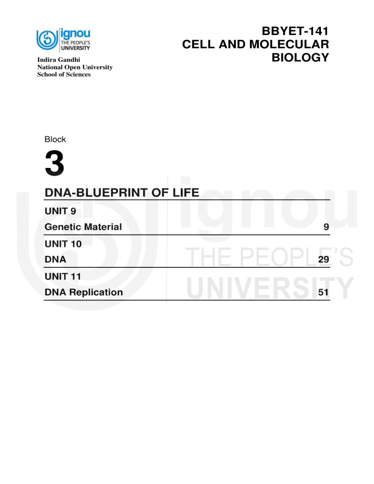 DNA-Blueprint of Life: Cell and Molecular Biology