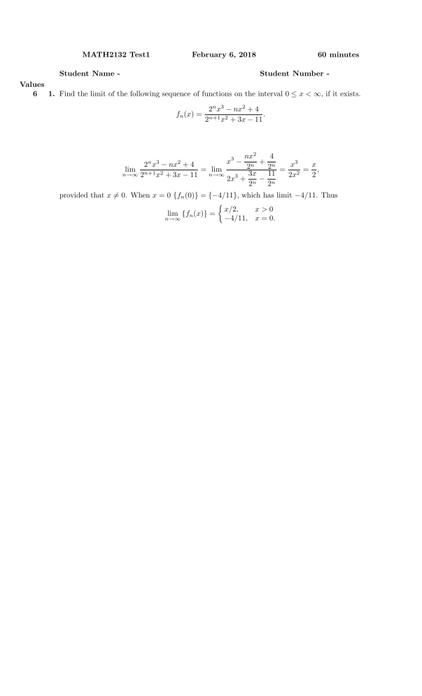 MATH2132 Test1: Calculus Exam Questions (2018)