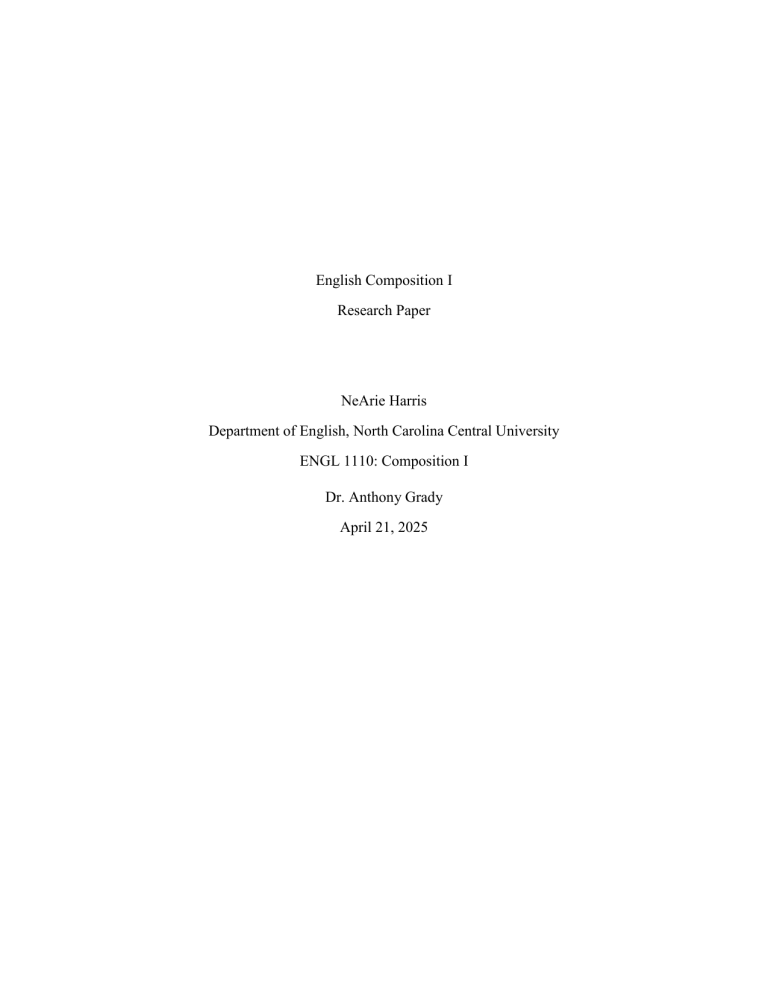 English Composition I Research Paper: Topics & Analysis