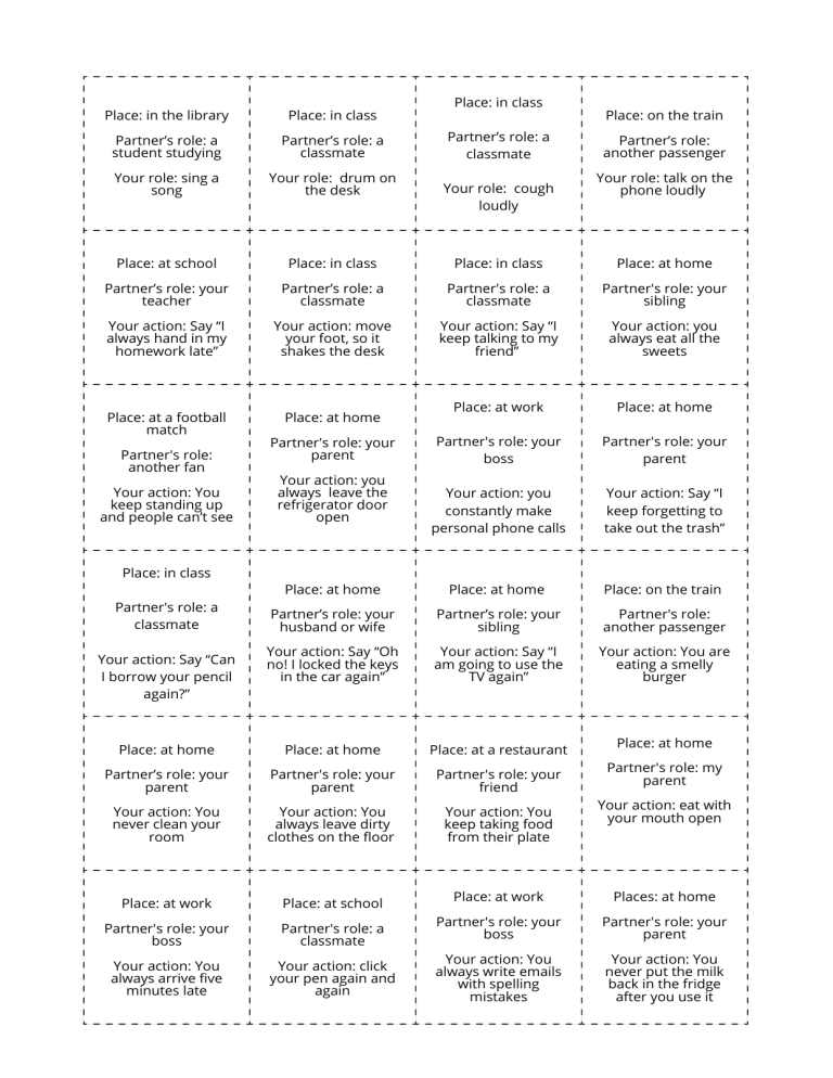 Role-Play Scenarios for Social Situations Worksheet