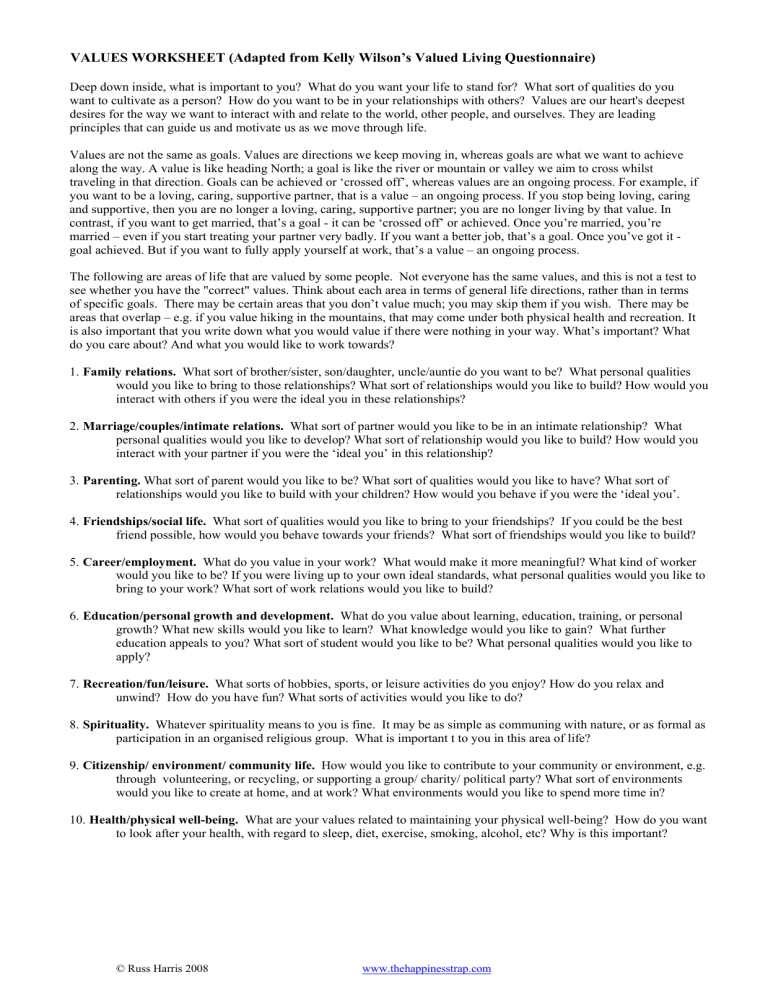 Values Worksheet: Self-Reflection Guide for Personal Growth