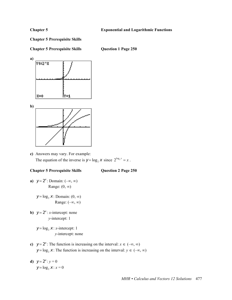 Chapter 5 Exponential and Logarithmic Functions Solutions