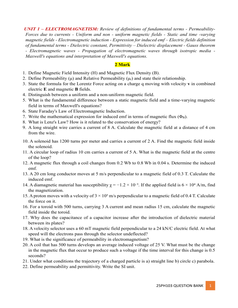 Physics Question Bank: Electromagnetism, Quantum Mechanics, Semiconductors