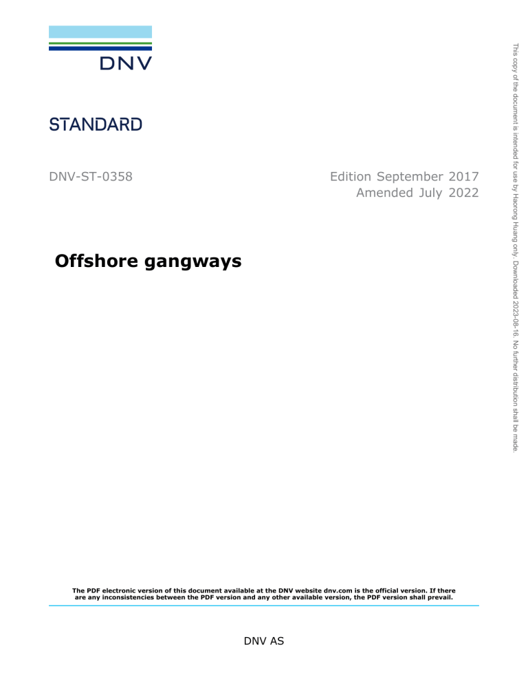 DNV-ST-0358: Offshore Gangways Standard (2017, Amended 2022)