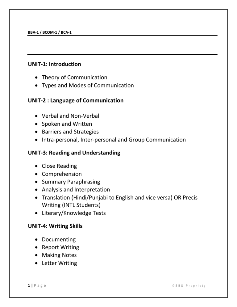 Communication Skills Textbook for BBA/BCOM/BCA 1st Year