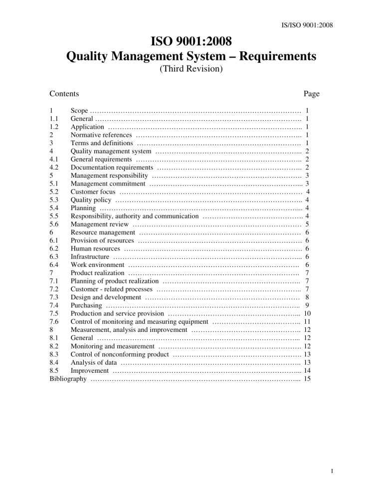 ISO 9001:2008 Quality Management System Requirements
