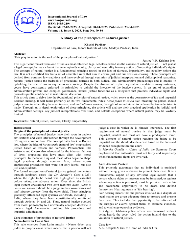 Principles of Natural Justice: A Legal Study