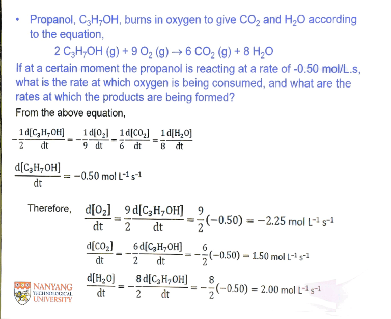 Propanol Combustion Reaction Rates: Chemistry Problem