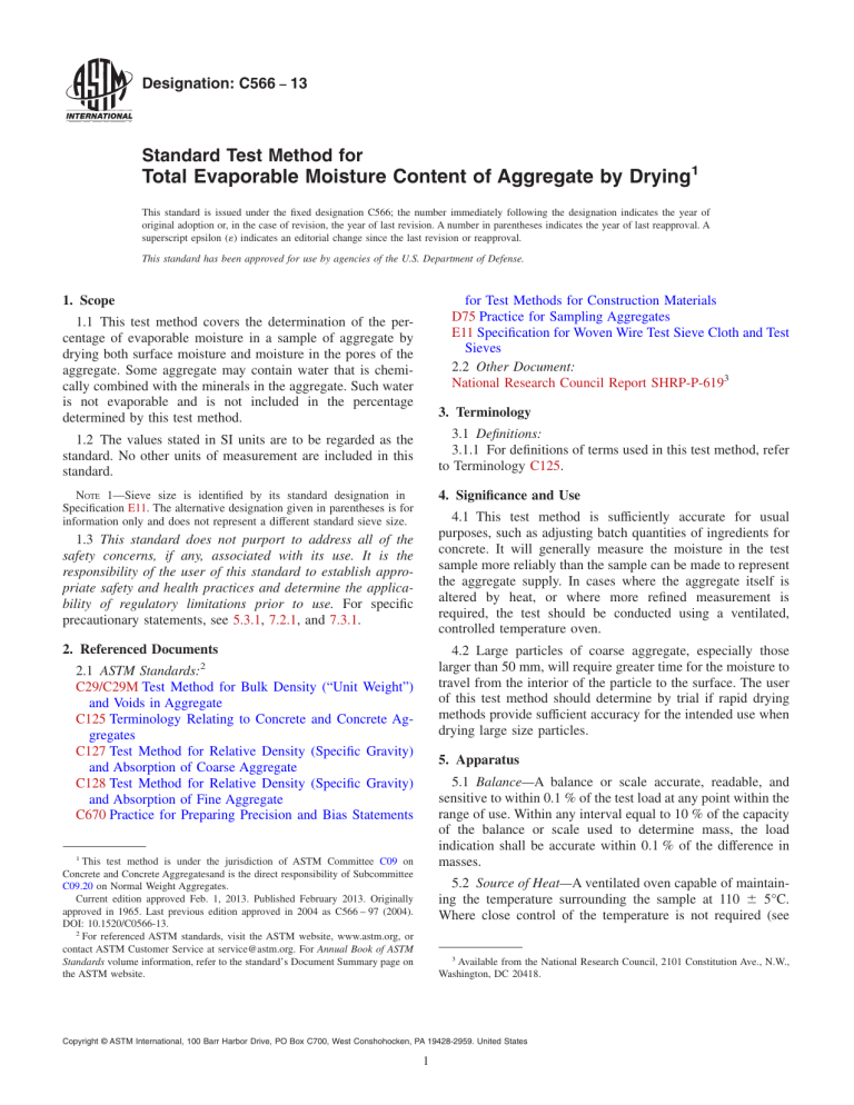 ASTM C566-13: Aggregate Moisture Test Method