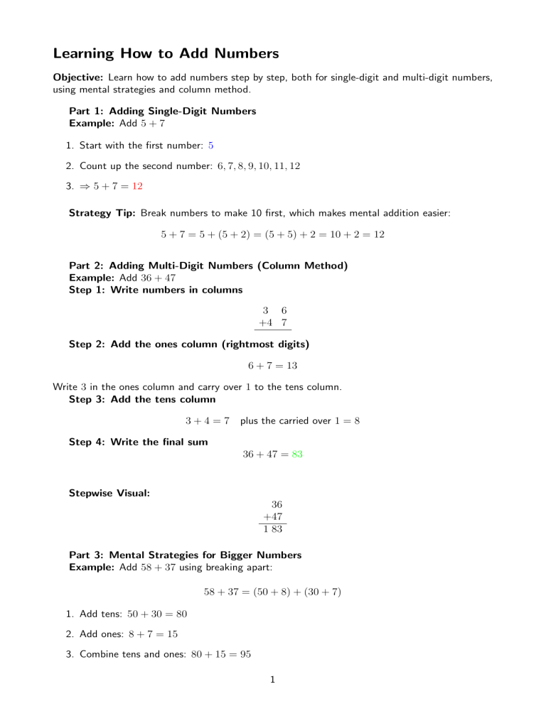 Learning How to Add Numbers: Step-by-Step Guide