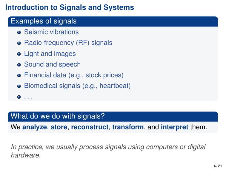 Introduction to Signals and Systems Course Slides