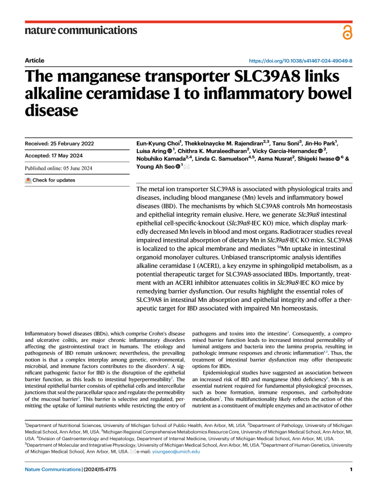 SLC39A8 Manganese Transporter Links to Inflammatory Bowel Disease