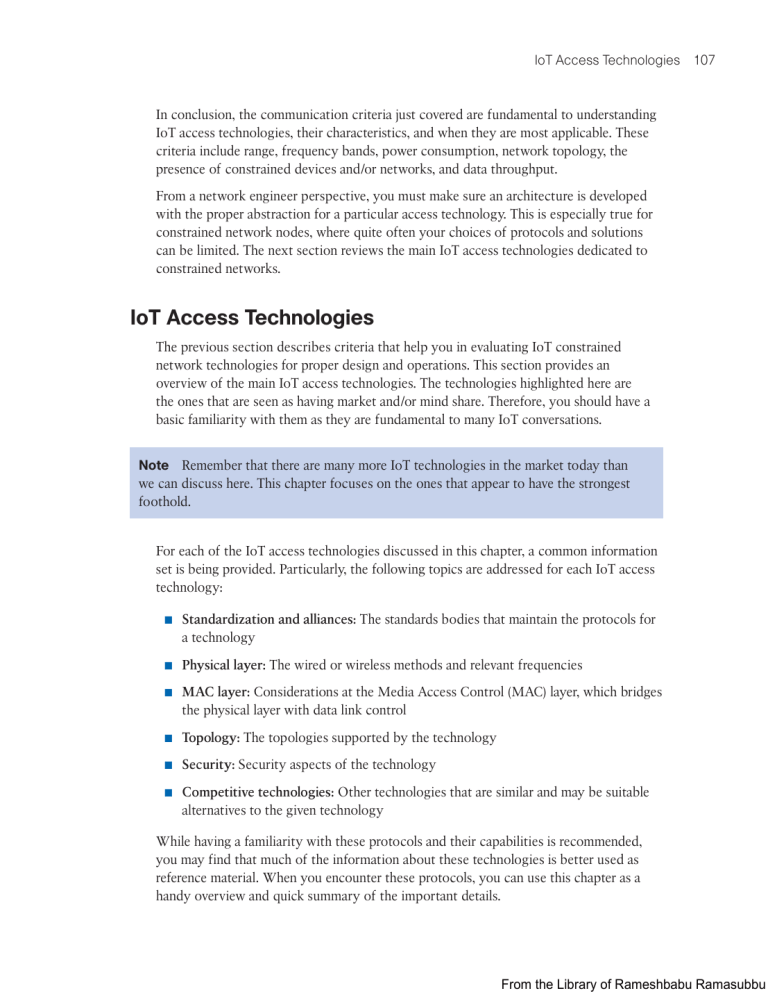 IoT Access Technologies: Standards & Protocols