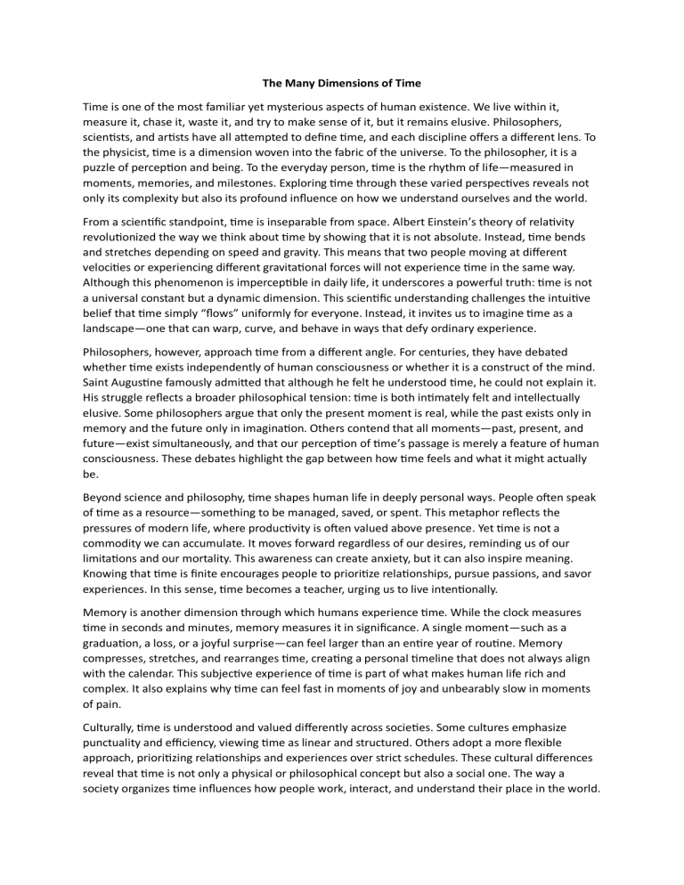 The Many Dimensions of Time: Science, Philosophy, Culture