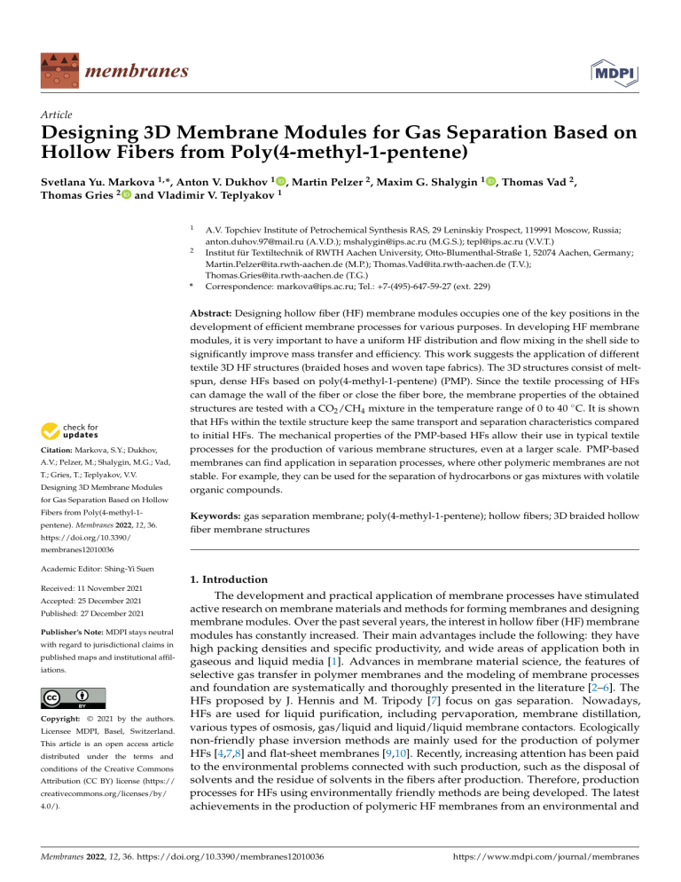 3D Membrane Modules for Gas Separation Using Poly(4-methyl-1-pentene ...